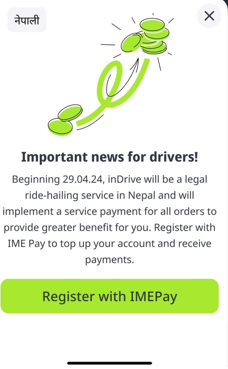 InDrive is official in Nepal, 10% commission, insurance