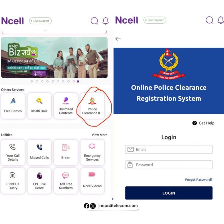 Ncell app provides Police clearance certificate application