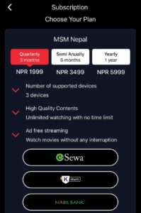 MSM Video App Subscription, Payment for Nepali Movie Rent