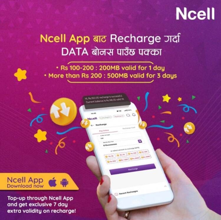 Ncell announces up to 500 MB bonus data on online recharge