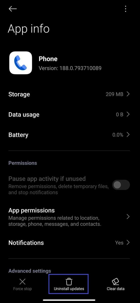 How to restore phone app calling screen interface on Android?
